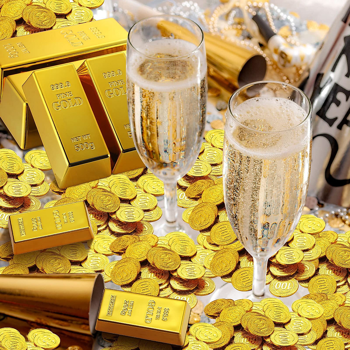 Pirate Gold Coins & Fake Bars: Party Props & Decorations