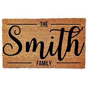 Custom Family Name Door Mat | Wedding Gift | Personalized Custom Doormat | Closing Gift | Welcome Doormat | Front Door Mat | Monogram Rug (24x16)
