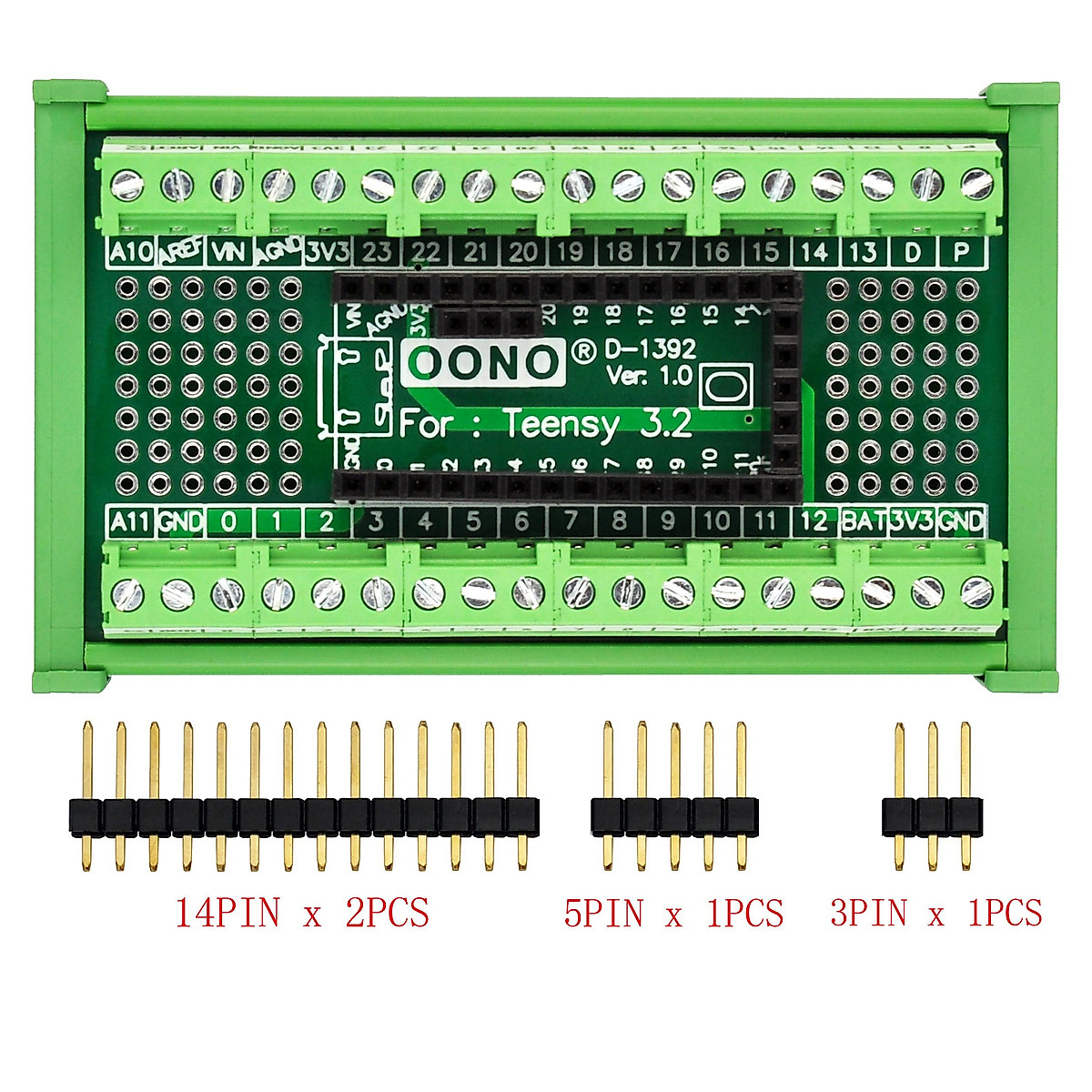 Terminal Block Breakout Board Module for Teensy 3.2, DIN Rail Mount Version