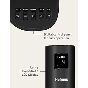 HOLMES STACK-N-CONNECT 45" Digital Tower Fan, ClearRead Display, Bonus Storage Bag, 90° Oscillation, 4 Speeds, 4 Modes, 8-Hour Timer, Home, Ideal for Bedroom or Office, Remote Control, Matte Black
