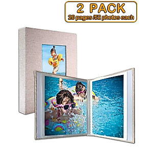 Small Photo Album 4x6 – Clear Pages, Linen Cover with Front Window, Pack of 2, Each Small Album Holds 52 Photos, Small Brag Book Photo Album for 4x6 Photos, Blue Fabric