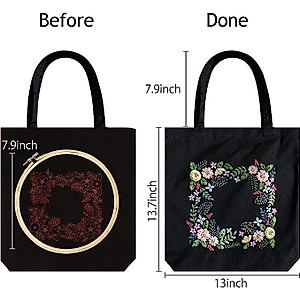 Stamped Embroidery Tote Bag Kits with Birds and Pink Flowers Pattern Hoops Threads Needlework Art Reusable Shopping Storage Canvas Handbag Cross Stitch Kits for Woman Home Organizer