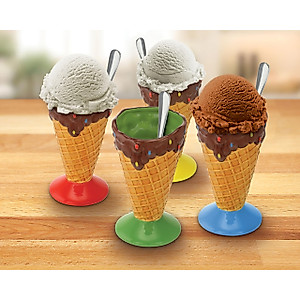 Kovot Ceramic Dessert & Ice Cream Cone Set - Includes 4 Ceramic Cones And 4 Metal Spoons
