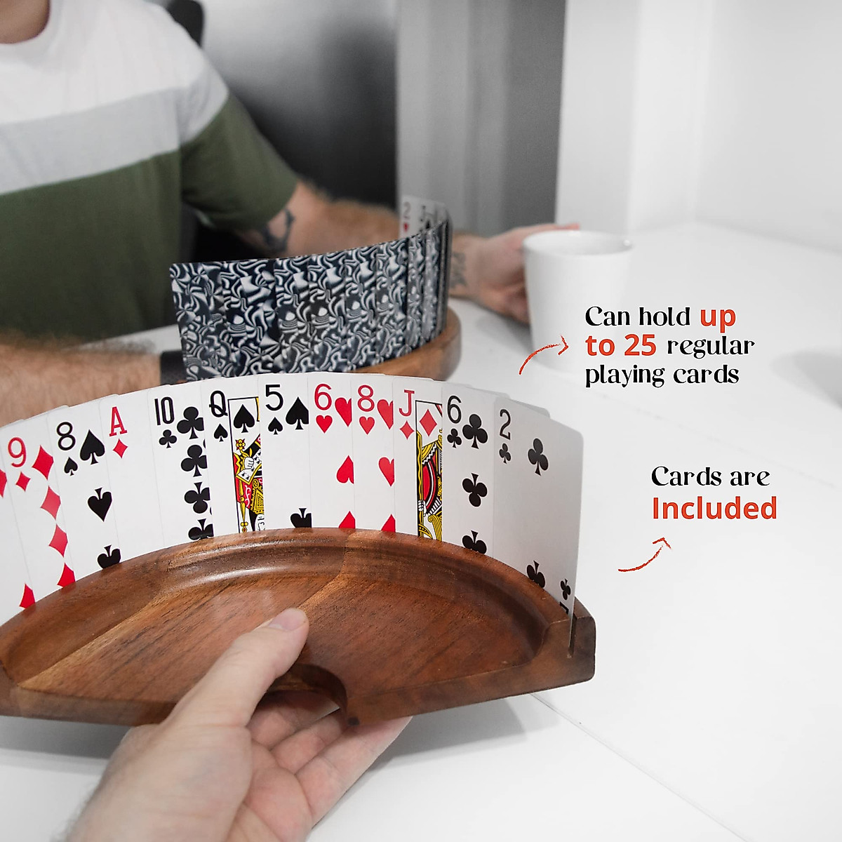 GENIUM GAMES Card Holder For Playing Cards (2) | Hands Free Playing Card Holders Made From High-Quality Mango Wood | Fits up to 25 cards | Ideal for Seniors or Kids