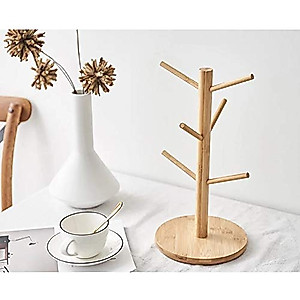 DYT Bamboo Mug Rack Tree, Organic Bamboo Mug Holder, Mug Hook,Mug Stand,Coffee Cup Dryer with 6 Hooks