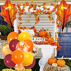 62 PCS Maple Leaves Fall Balloons, 12 Inch Orange Yellow Burgundy Gold and Confetti Balloons with Maple Leaves Foil Balloons for Fall Theme Thanksging Day Party Decoration