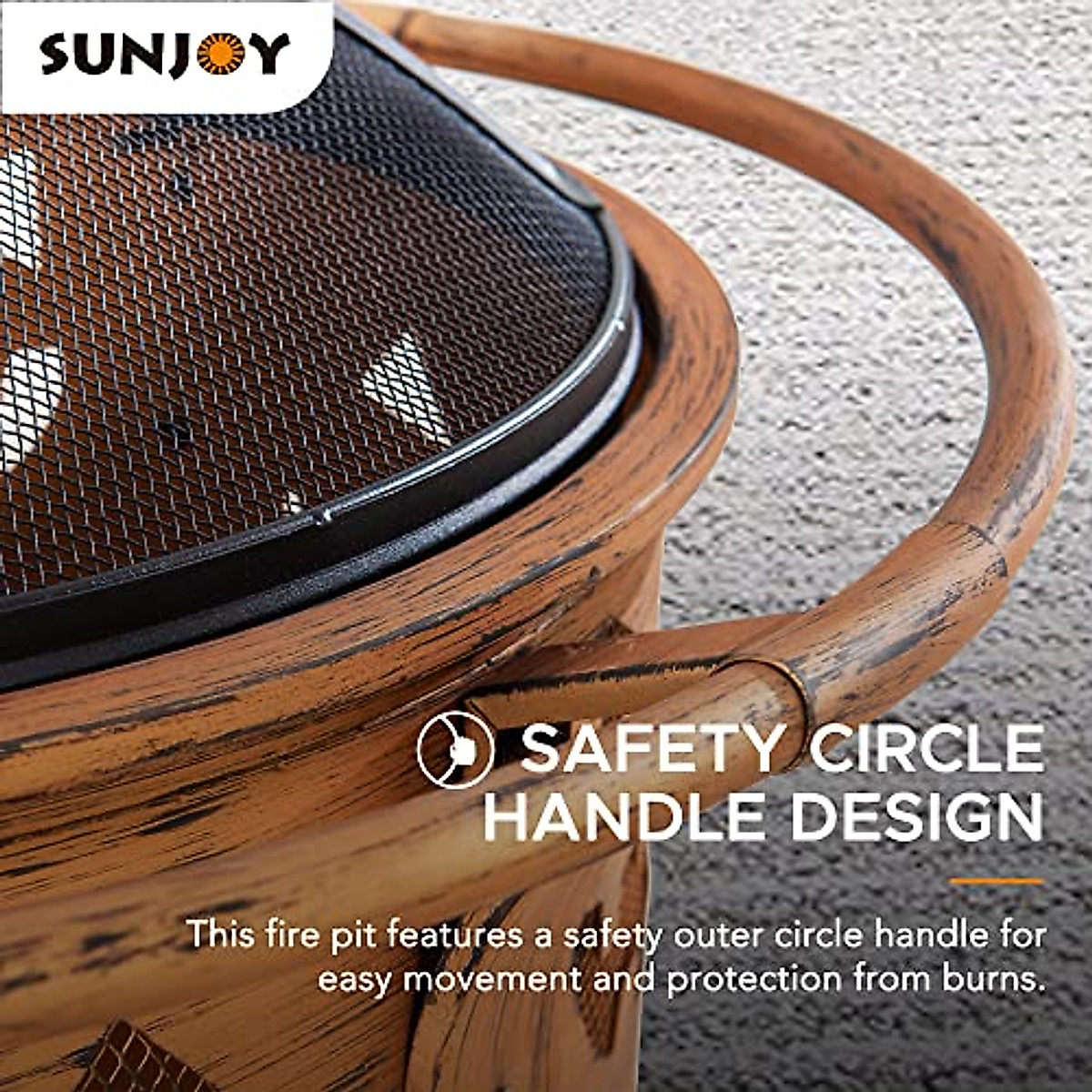 Sunjoy Fire Pit 30 in. Outdoor Wood-Burning Fire Pit, Patio Jack-o-Lantern Motif Round Steel Firepit Large Fire Pits for Outside with Spark Screen and Poker