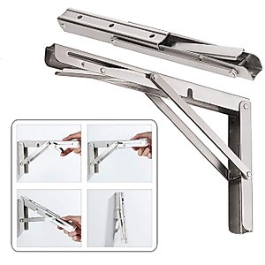 CLT 24'' Folding Shelf Brackets Max. Load 550 lb, Heavy Duty Stainless Steel DIY Wall Mounted Shelf Bracket Space Saving for Table Work Bench, Pack of 2