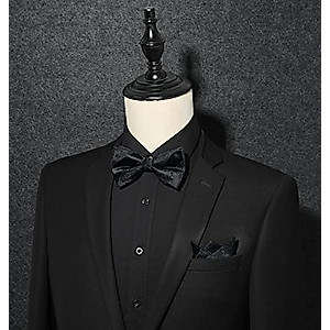 HISDERN Mens Black Bow Ties Floral Paisley Self Bow Ties for Men Formal Woven Silk Pocket Square Set with Gift Box for wedding