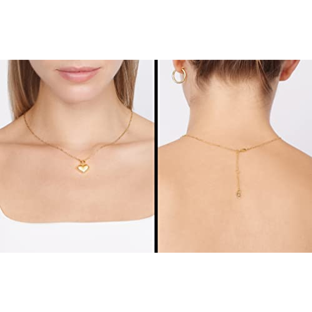 Jewelry Atelier Gold Filled Heart Necklaces – 14K Yellow Gold Filled Hearth Pendant with Solid Clip Chain for Women (Different Sizes and Styles with Extension/Adjustable Chain) (Puffed)