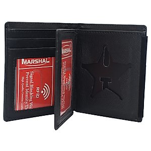 MARSHAL Genuine Leather RFID Blocking Five-point Star Hidden Badge Holder Wallet