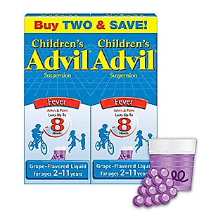 Children's Advil Fever Reducer/Pain Reliever, 100mg Ibuprofen (Grape Flavor Oral Suspension, 4 fl. oz. Bottle, Pack of 2)