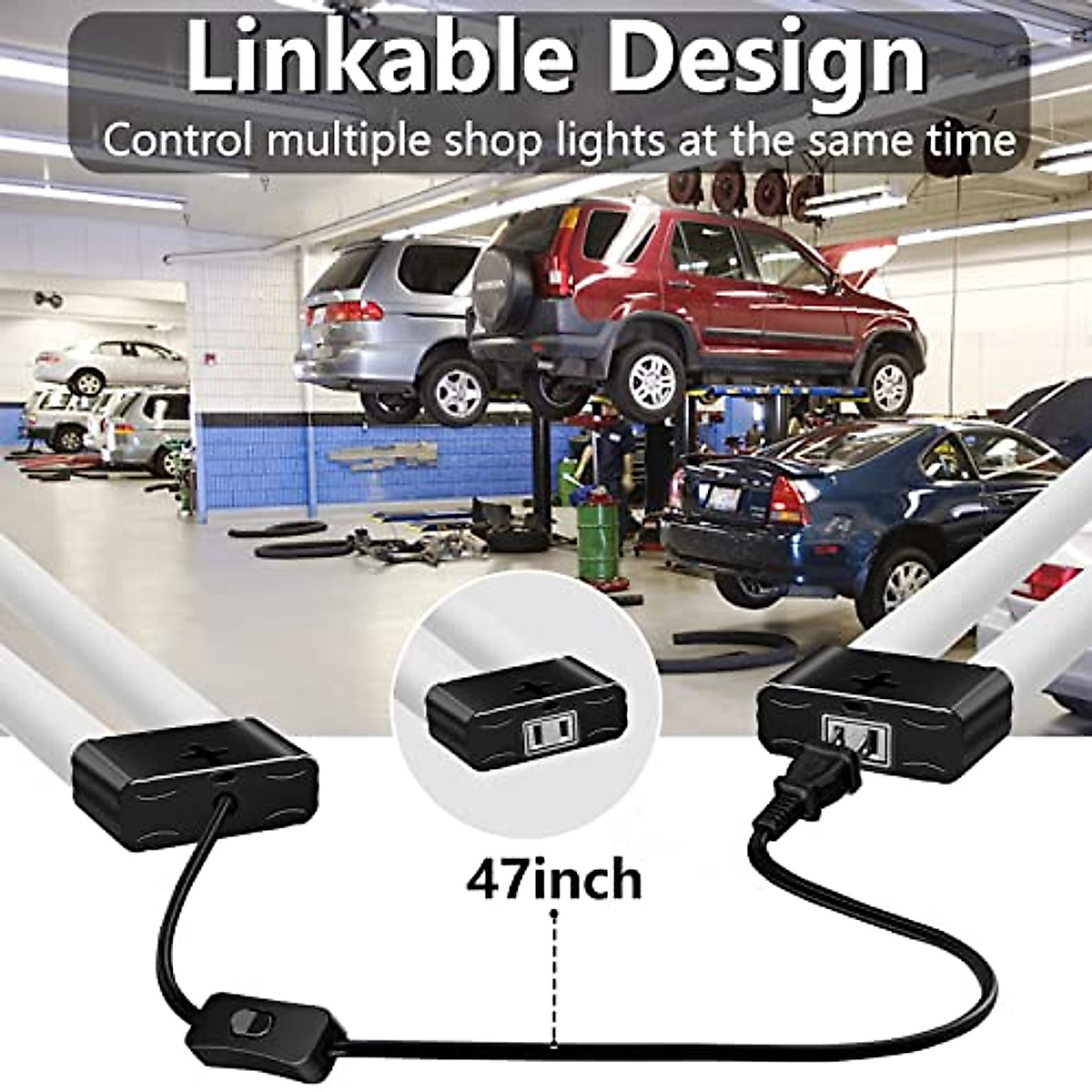 Royana LED Shop Light Linkable, 4FT 40W LED Ceiling Lights for Garage Utility Light Fixture 6500k/3000K/4000K LED Workbench Light W/Plug Hanging, Black - ETL- 4 Pack