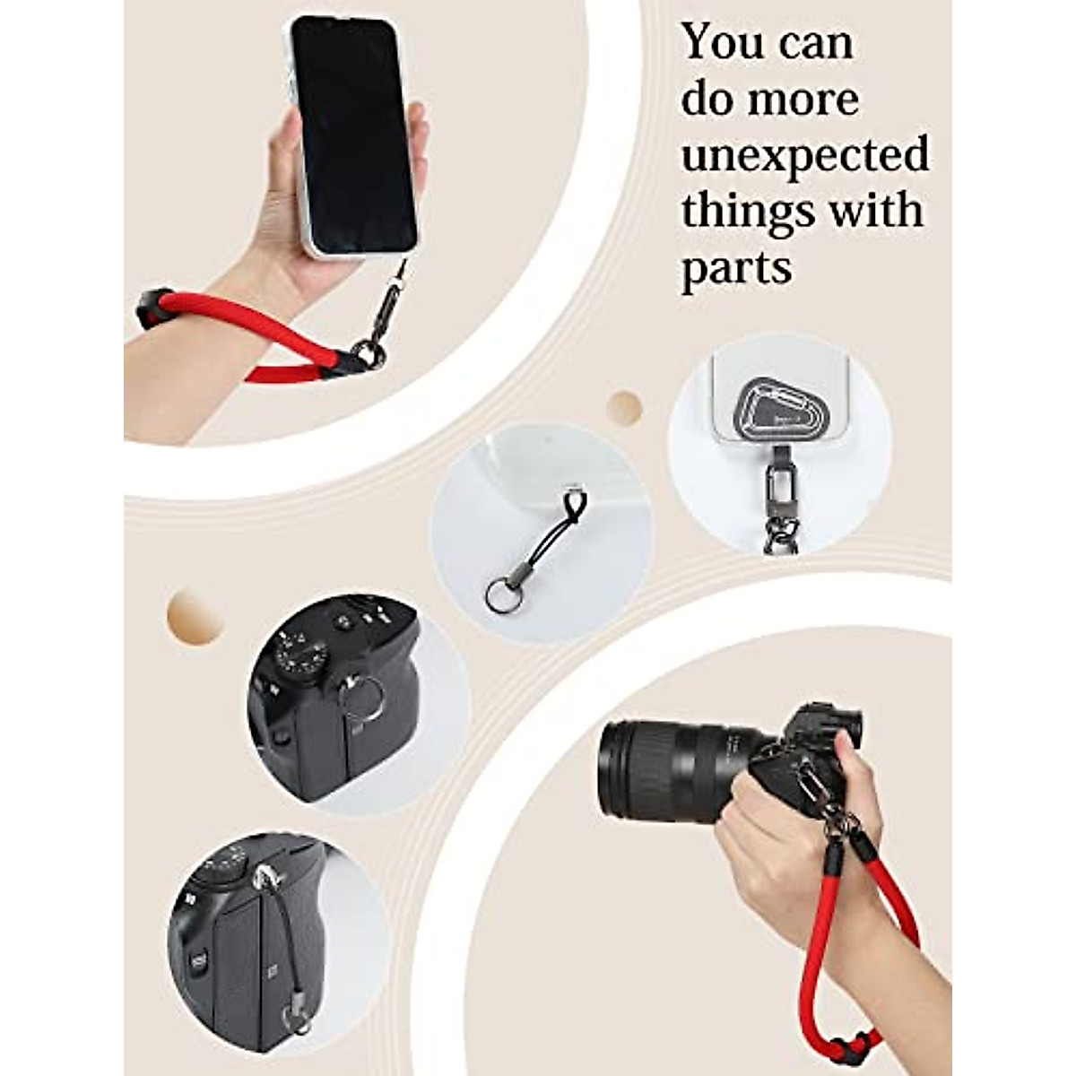 project-cb Hand Wrist Phone Strap,Phone Lanyard Patch ×2,Cell Phone Case Holder,Wristlet Strap for Key,AirPods,Camera (Black, 15.7inch)