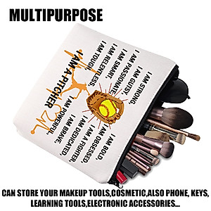 JYTAPP Softball Makeup Bag I Am Strong I Am Bold Softball Player Gift Softball Pitcher Gift Softball Theme Sport Cosmetic Pouch Bag