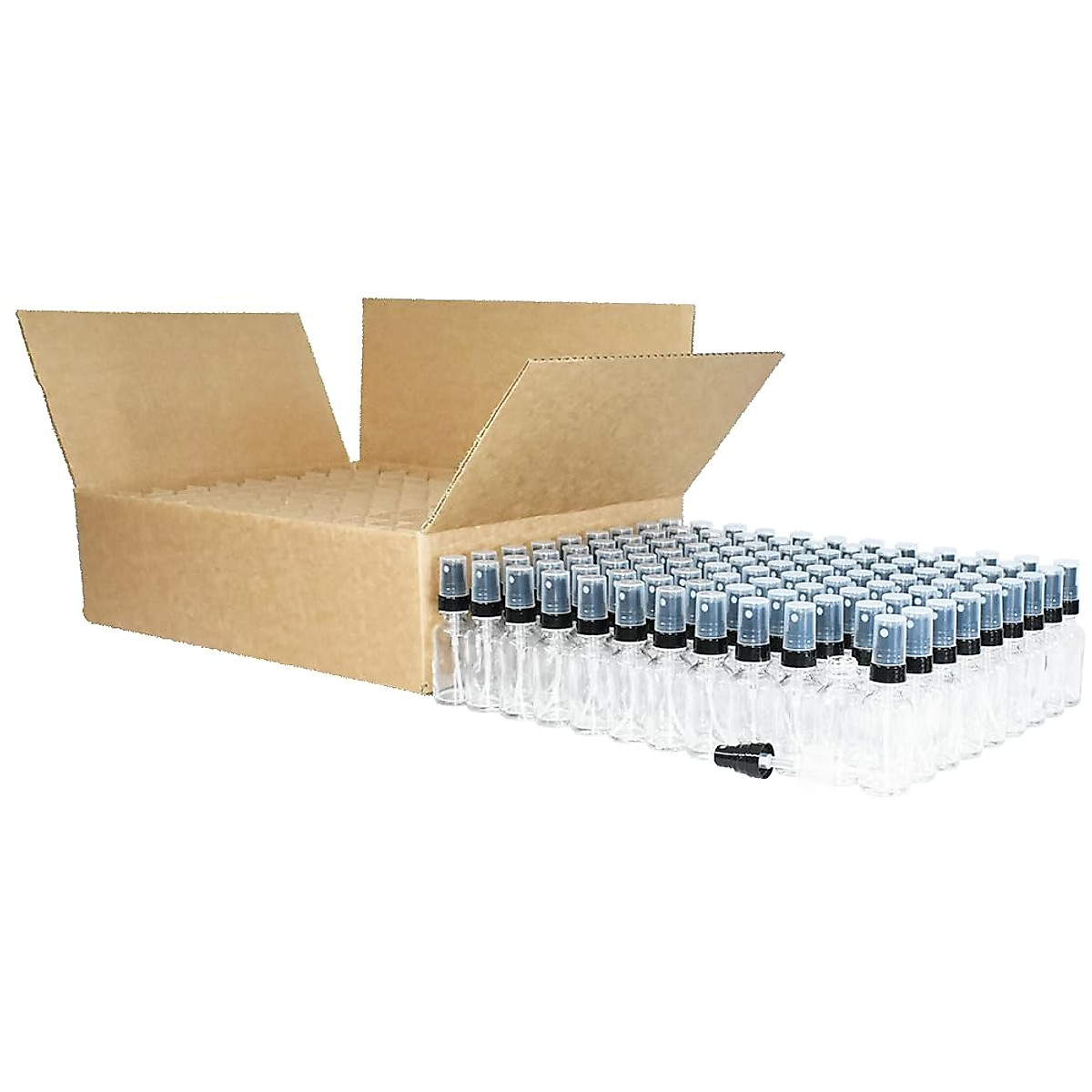 GlassBottleOutlet (Pack of 108) 1 oz. Clear Boston Round with Black Fine-Mist Sprayer