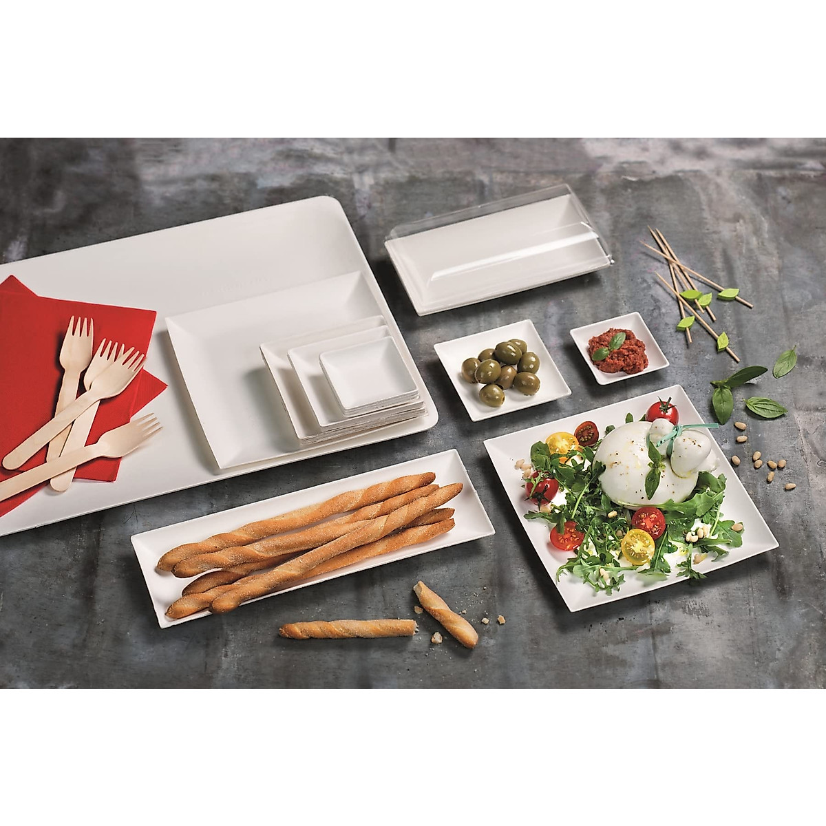 PacknWood 210BCHIC99 - Heavy-Duty Bio n Chic Mini White Sugarcane Plate -Disposable Brown Plates-Microwavable,Party Plates, Dessert Plates and compostable Square Plate “3.5 x 3.5 “ Case of 100.