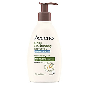 Aveeno Sheer Hydration Daily Moisturizing Fragrance-Free Lotion with Nourishing Prebiotic Oat, Fast-Absorbing Body Moisturizer for Dry Skin with Lightweight, Breathable Feel, 12 fl. oz