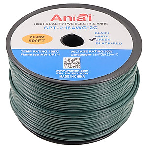 Aniai Low Voltage Landscape Wire,UL List 18/2 SPT-2 Electrical Wire,for Light and Lamp Extension Cable(500FT, Green)