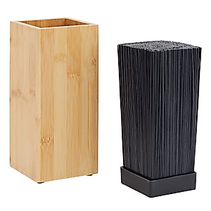 Juvale Bamboo Universal Knife Block with Adjustable Bristles for Kitchen Counter (4 x 4 x 9 In)