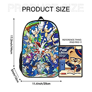 Fuyeyoso Anime Sonic The Hedgehog 17 Inch Lightweight Backpack Boys Girls Shoulder Bags Large Capacity For Gift