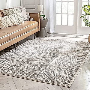 Well Woven Luda Beige Tribal Geometric Distressed High-Lo Pile Area Rug 8x10 (7'10" x 10'6")