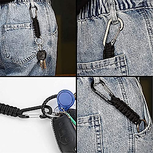 BRAVESHINE Keychain Hook with Paracord Strap 2 Pack Black Metal Key Ring Carabiner Hanger Para Cord D Locking Keyring Clip for Keys, Backpack, Boys, Girls, Men, Women, Camping, Hiking, Travailing