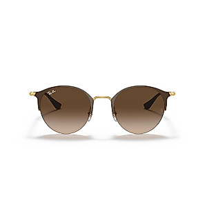 Ray-Ban RB3578 Round Sunglasses, Brown On Gold/Brown Gradient Dark Brown, 50 mm