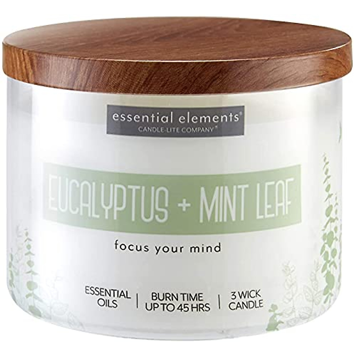 Candle Lite 4472174 Essential Elements 3-Wick Jar Candle, Eucalyptus & Mint Leaf, 14.75-oz. - Quantity 3