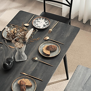 VINGLI 55in Modern Dining Table Set for 6, Rectangular Kitchen Dining Table, Bench, 6 Piece Wooden Dinner Table Set with Upholstered Chairs for Kitchen, Dining Room, Apartment - Dark Grey