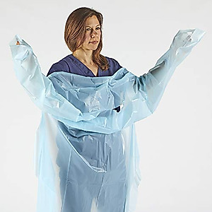 hand2mind Polyethylene, Level 1, Disposable, Non-Surgical Isolation Gowns, Blue, 150 pcs/case (10 Bags of 15 Gowns per case)