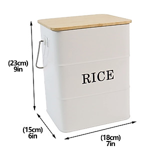 Gdfjiy Rice Container Metal Rice Storage Bin, Rice Storage Box with Airtight Bamboo Lid & Scoop, Food Storage Container for Rice Flour Soybean Grain Cereal (Cream White)