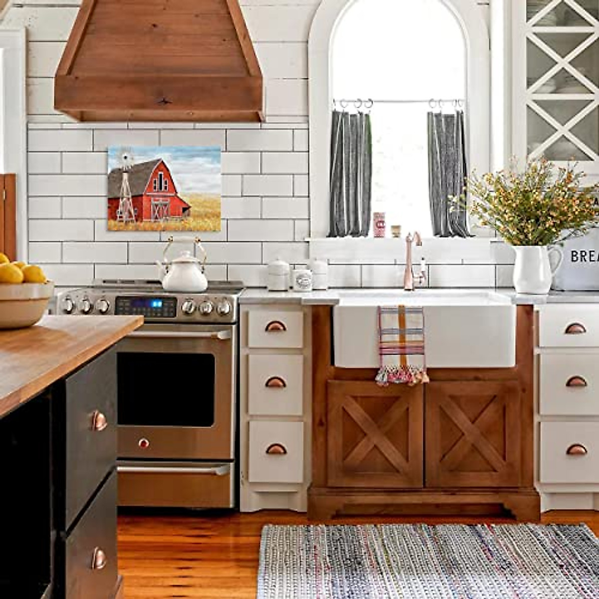 B BLINGBLING Barn Picture Canvas Wall Art: Old Rustic Red Barn Windmills Art Print Themed Decor for Home Decorations Framed Farmhouse Wall Decor Painting for Bathroom Kitchen 16"x12"