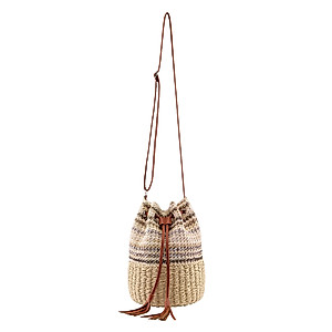 CHIC DIARY Summer Beach Straw Bag for Women Crossbody Bucket Bag Handwoven Rattan Shoulder Handbag Purse (Beige)