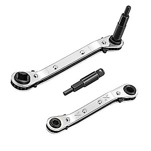 Hvac Service Wrench, WADEO Refrigeration Service Wrench Set, 3/8” to 1/4”, 5/16'' x 1/4'' Ratcheting Service Wrench with Hex Bit Adapter for Air Conditioning, Refrigeration Equipment, Equipment Repair
