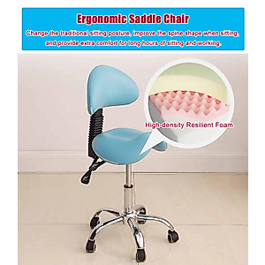 NUNETH Saddle Chair Dental Hygienist, 48-58 Cm Saddle Stool Rolling Chair with Adjustable Back Rest, Ergonomic Medical Salon Chair for Hospital (Color : Blue)