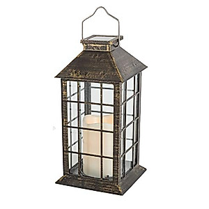 Solar Powered Everlasting Glow Bronze Lanterns with 3" x 4" LED Candle