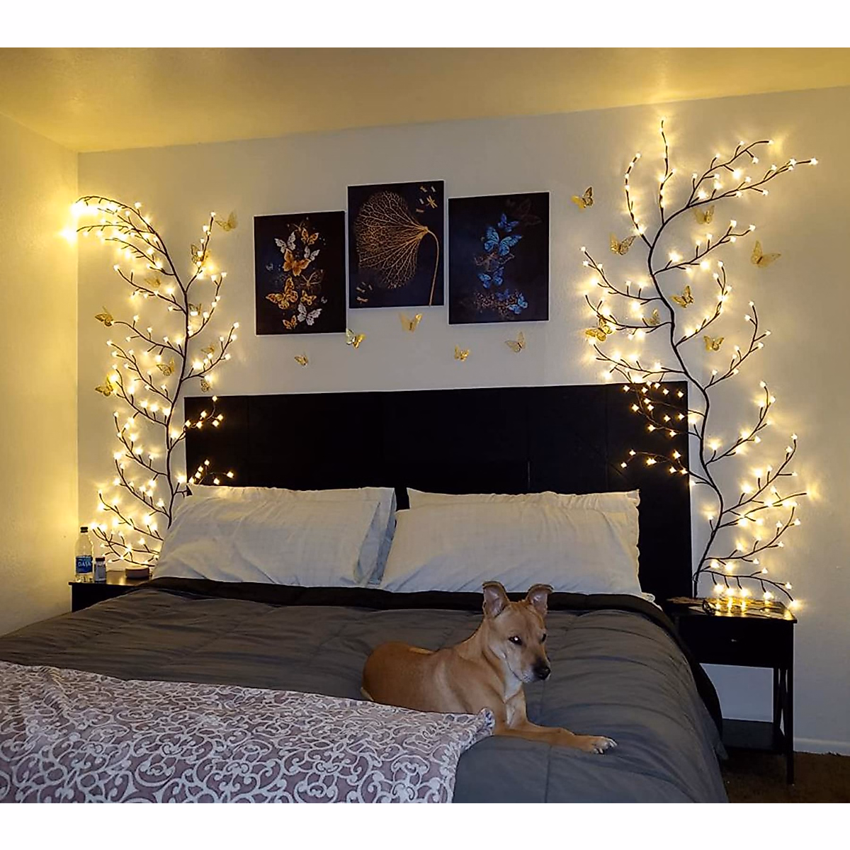 LKGOOD Vines for Room Decor with Remote Control On/Off Timmer Dim,7.5FT Artificial Plants Tree Willow Vine Lights Plug in 144 LEDs for Walls Bedroom,Living Room,Indoor Home Decoration(Brown)