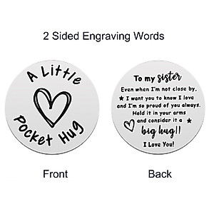 iJuqi Sister Birthday Christmas Gifts from Sister - Big Middle Little Sister Gifts for Women Pocket Hug Token Keychain Long Distance Relationship Keepsake Gifts for Sister Double Sided