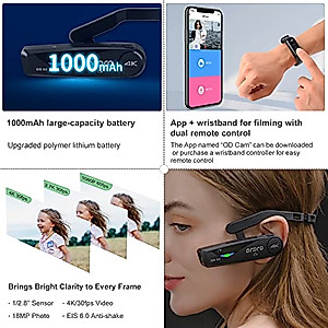 ORDRO EP6 Plus Head Mounted Camera 4K Video Camcorder, Wearable Video Camera UHD 1080P 60FPS Hands-Free Vlog Camera with WiFi APP Control, EIS 6.0 Anti-Shake, Smart Remote