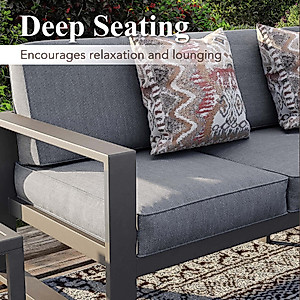 Green4ever Aluminum Patio Furniture Sofa, All-Weather Modern Metal Outdoor 3-Seat Couch with Removable, Water-Resistant Cushions for Backyard Garden (Gray)