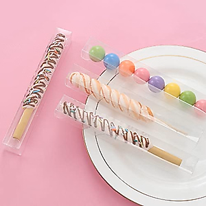 COTOPHER 60 Pcs Clear Pretzel Rod Boxes 1x1x8 Inches Chocolate Covered Pretzels Rod Box Clear Gumball Boxes for 8, Transparent PET Plastic Gumball Tube Clear Favor Boxes