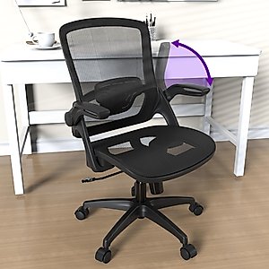 Ergonomic Mesh Seat Home Office Computer Desk Chair Height Adjustable Lumbar Support with Flip Up Arms Swivel Wheels for Adult
