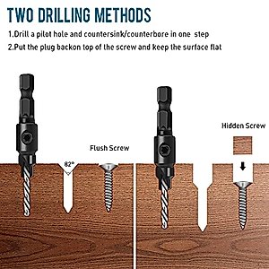 Countersink Drill Bit Set, 5Pcs Quick Change 1/4" Hex Shank Adjustable Countersink Set, 5pcs Free Replaceable Drill Bits with One Hex Wrench, Woodworking Countersink Drill Bits