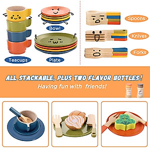GAGAKU Wooden Play Food Sets for Kids Kitchen, Montessori Wooden Play Food Toys with Plates and Dishes for Toddler Boys & Girls Gifts