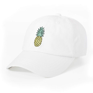 ZLYC Pineapple Embroidered Cotton Baseball Cap Adjustable Strapback Hat for Mens Womens, White