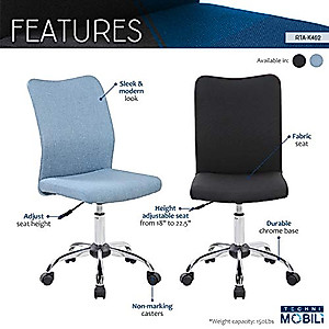 Techni Mobili Modern Office Chair with Height Adjustment, Technical Executive Task Chair with Non Marking Caster Wheels, Blue