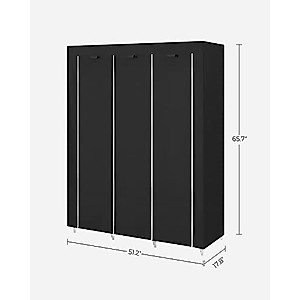 SONGMICS 51-Inch Portable Closet, Wardrobe Storage Organizer with 10 Shelves, Closet System with Hanging Rods and Cover, for Hanging Clothes, Quick and Easy Assembly, Black URYG93BK