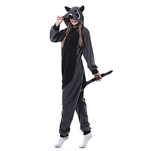 HANZEJINL Adult Animal Onesie, Raccoon Animal Halloween Costume, Unisex Jumpsuit One Piece Pajamas for Women and Men (RaccoonOnesie, S)