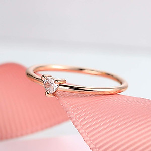 hsiyyecg Women's Heart-Shaped CZ Crystal Ring in Rose Gold Minimalist, Delicate Plain Band Knuckle Stacking Midi Jewelry (US Size 10)